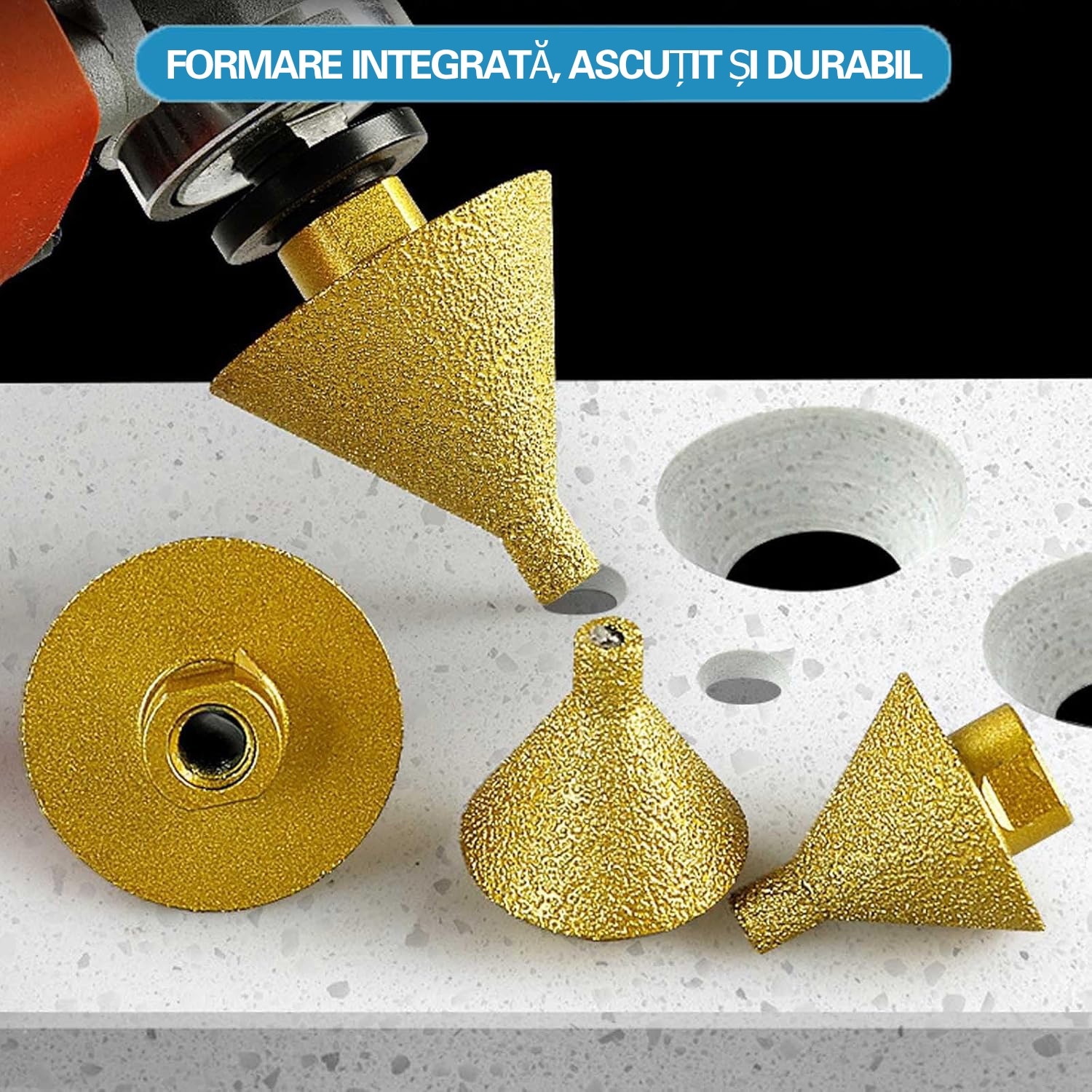 Burghiu diamantat, conic, pentru sanfrenare si debavurare, compatibil ...
