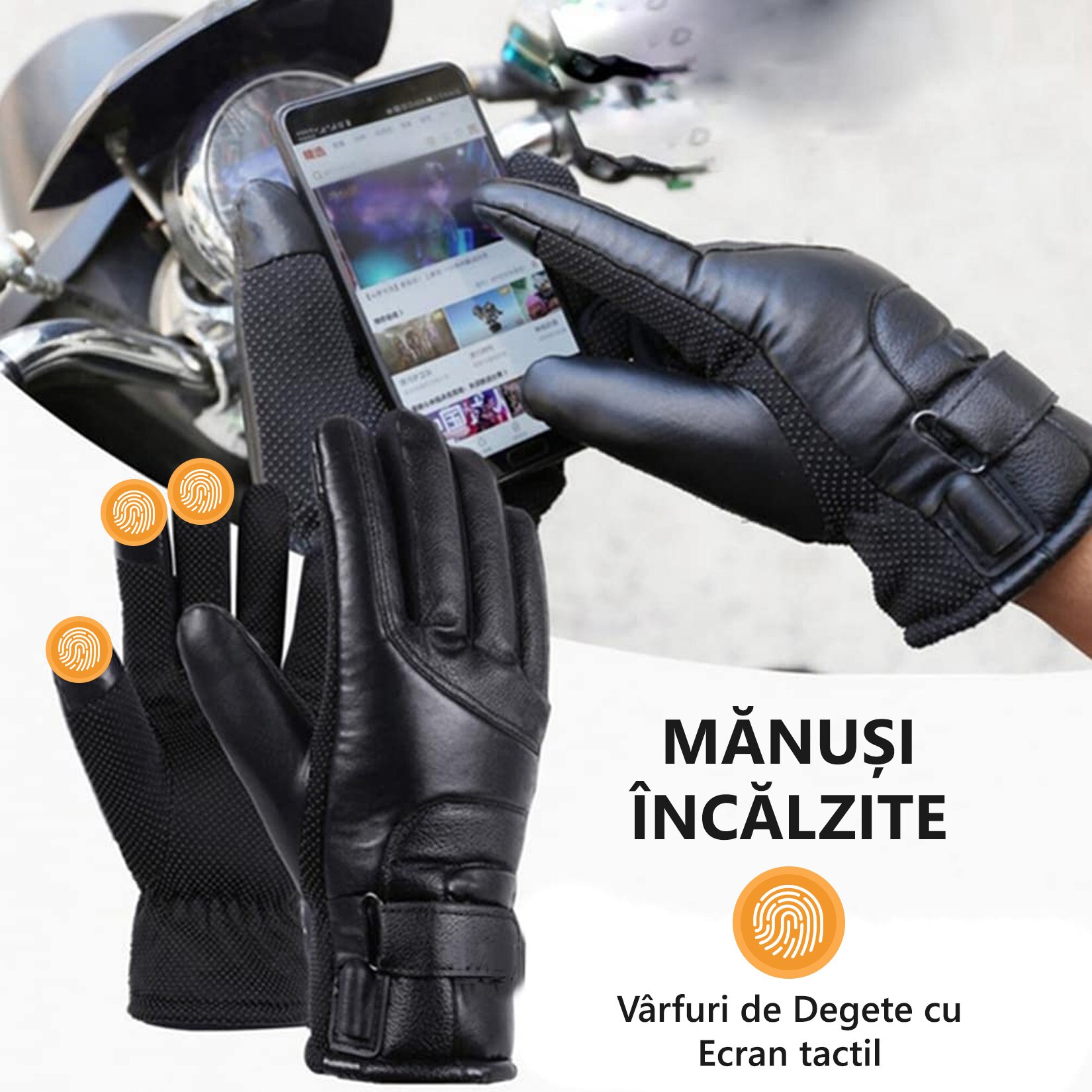 Manusi Incalzite Electric, JFYU, din piele, cu senzor tactil ...