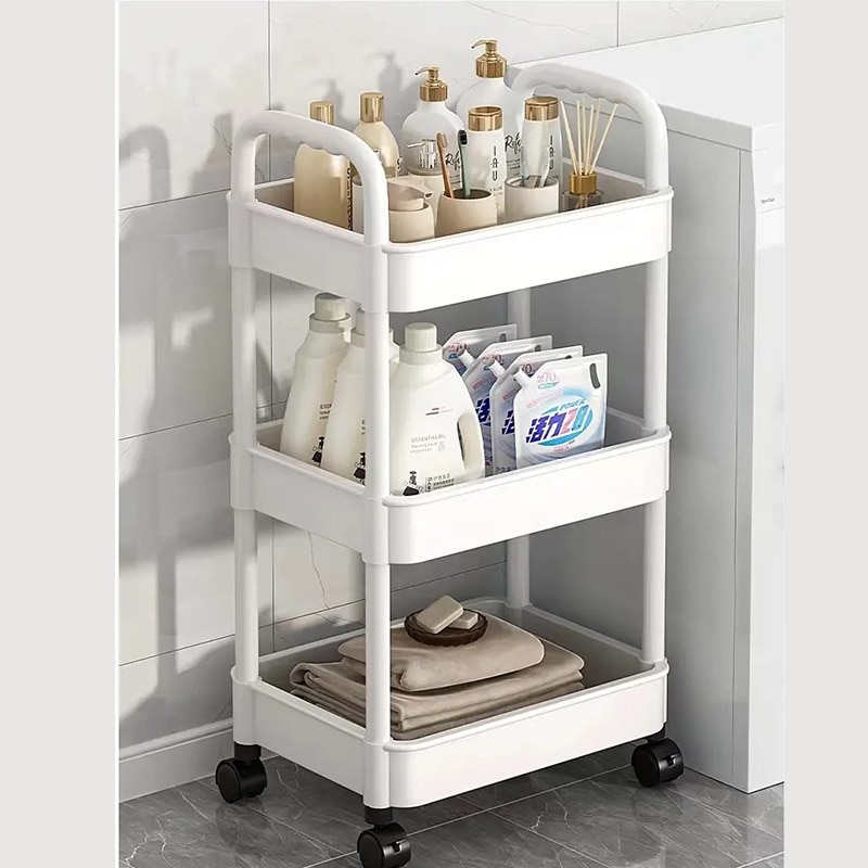 Raft cu 3 niveluri pe roti. Alb. 37cm*26cm*70cm - eMAG.ro