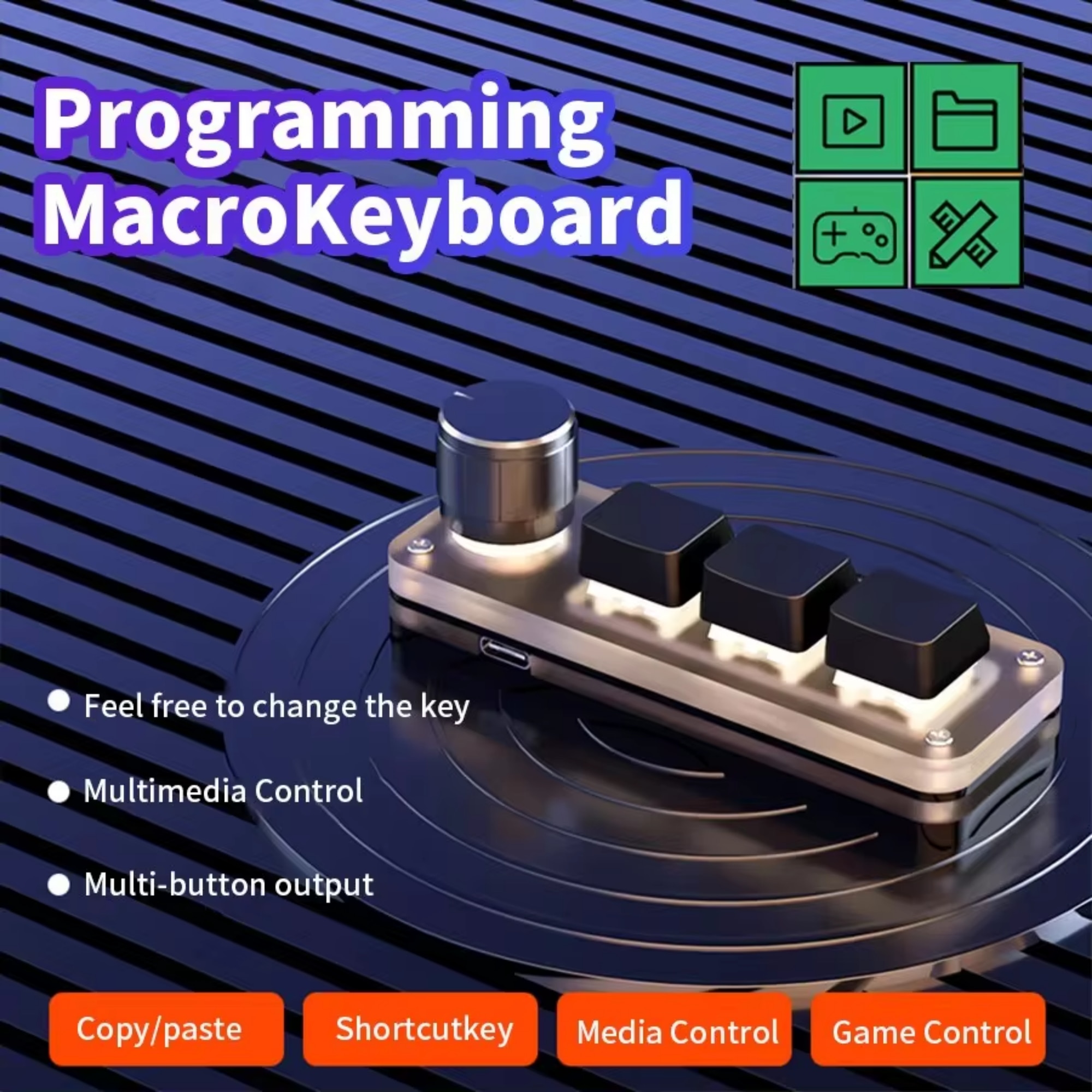 Micro Tastatura Mecanica Programabila, RGB, Knob, Comenzi rapide ...