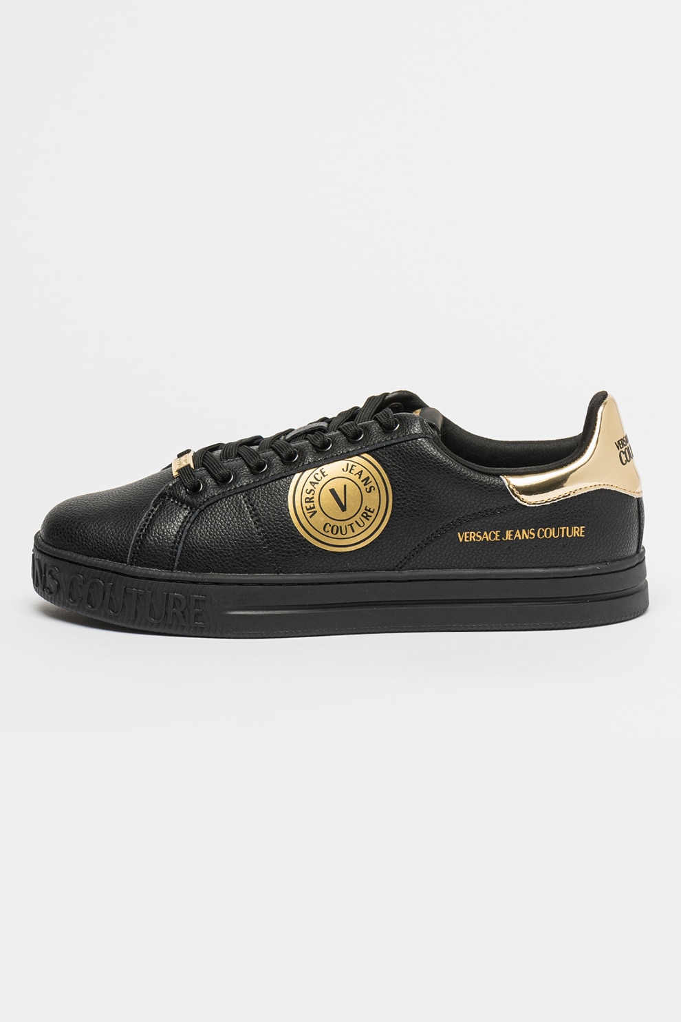 Versace Jeans Couture, Műbőr sneaker logós részletekkel, Aranyszín ...