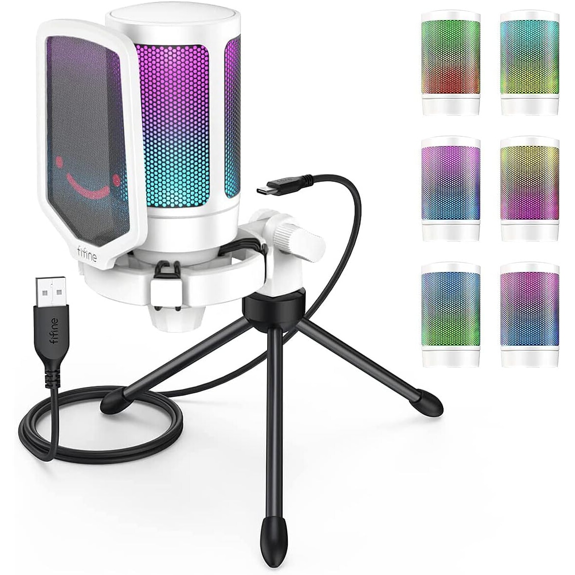 Microfon Gaming Condenser FIFINE A6VW, Cardioid, RGB, Streaming ...