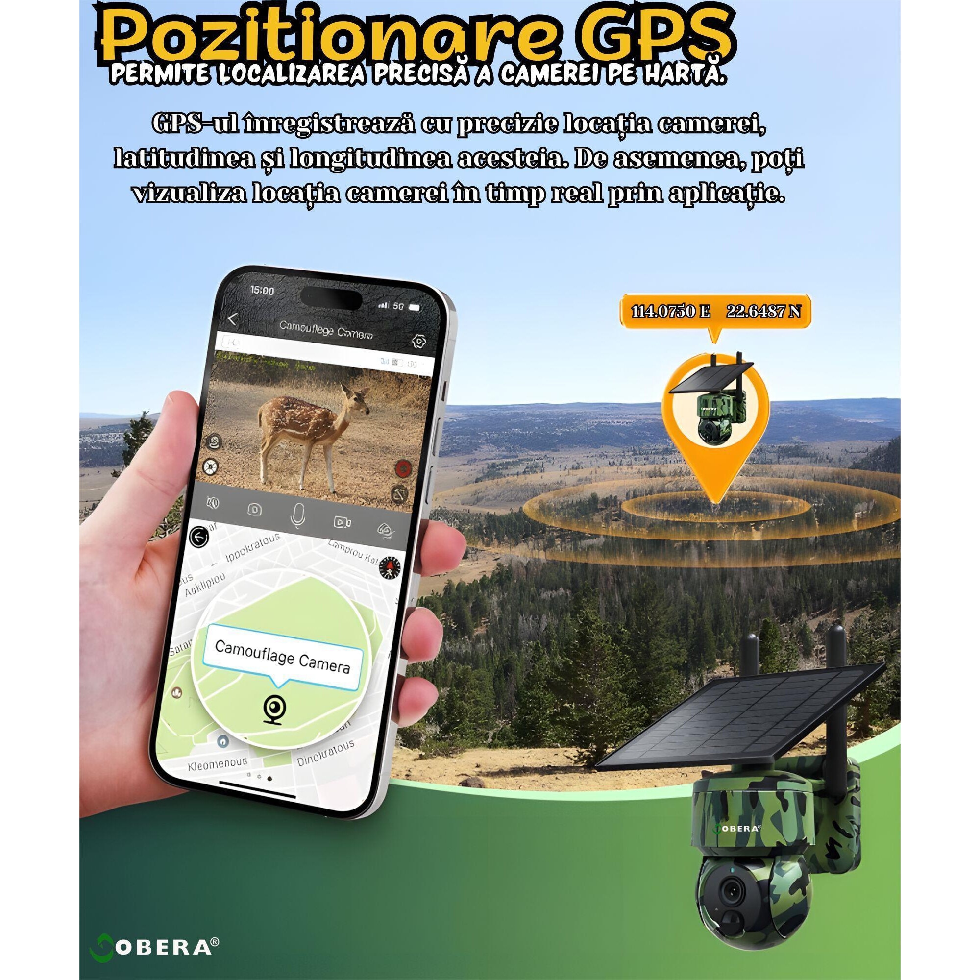 Camera de Supraveghere Solara cu GPS goBERA®, 3MP, 4G, Panou solar 5w ...