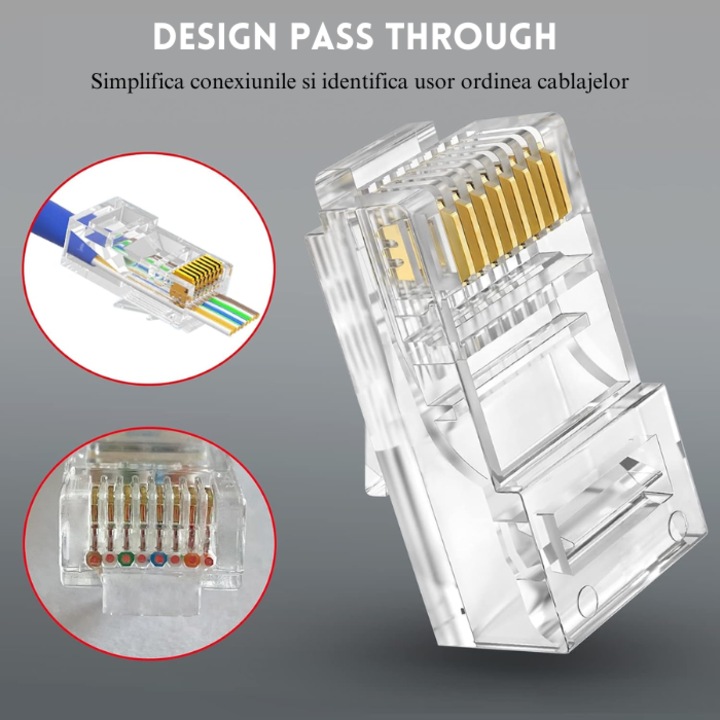 (Set 50 buc) Mufa RJ45 UTP/FTP cat6E ne-ecranata pass through, carcasa ...