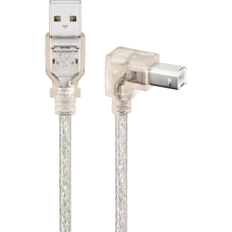 Cablu USB 2.0 Tip A la Tip B, Transparent, Unghi 90 grade, 0.5 m - eMAG.ro