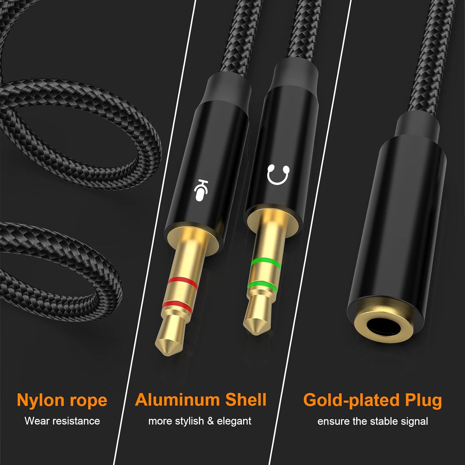 Cablu audio jack rca auxiliar, Splitter pentru casti si microfon, jack ...