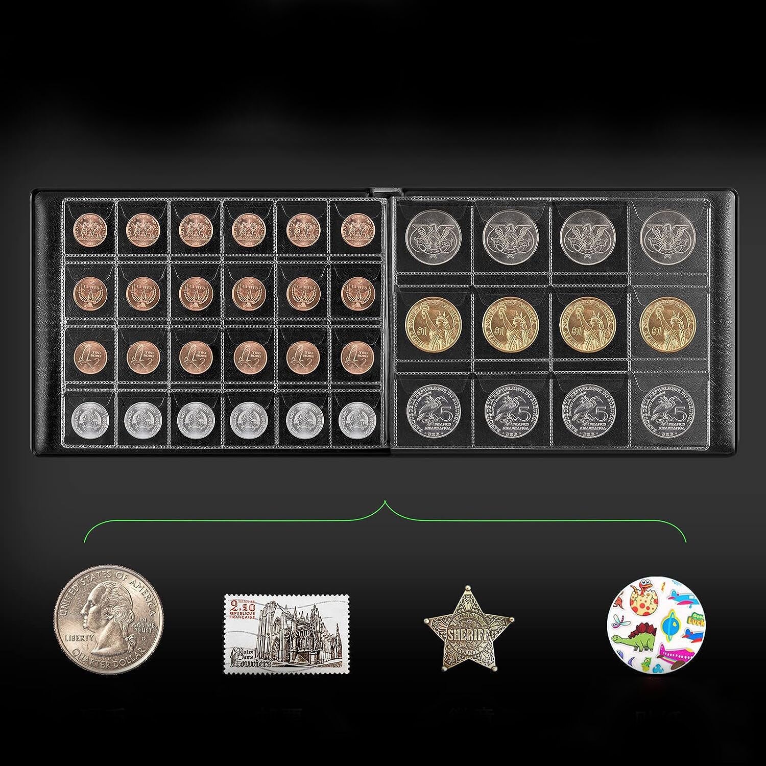 Album de monede, JENUOS®, 312 buzunare, doua dimensiuni, 30x30mm ...