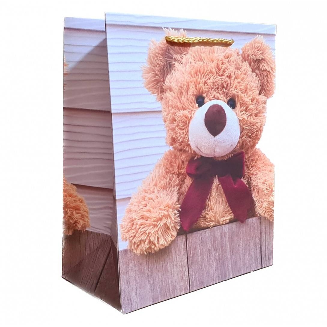Punga de cadou din hartie cartonata, snur satinat, ursulet, 31x42x12 cm ...