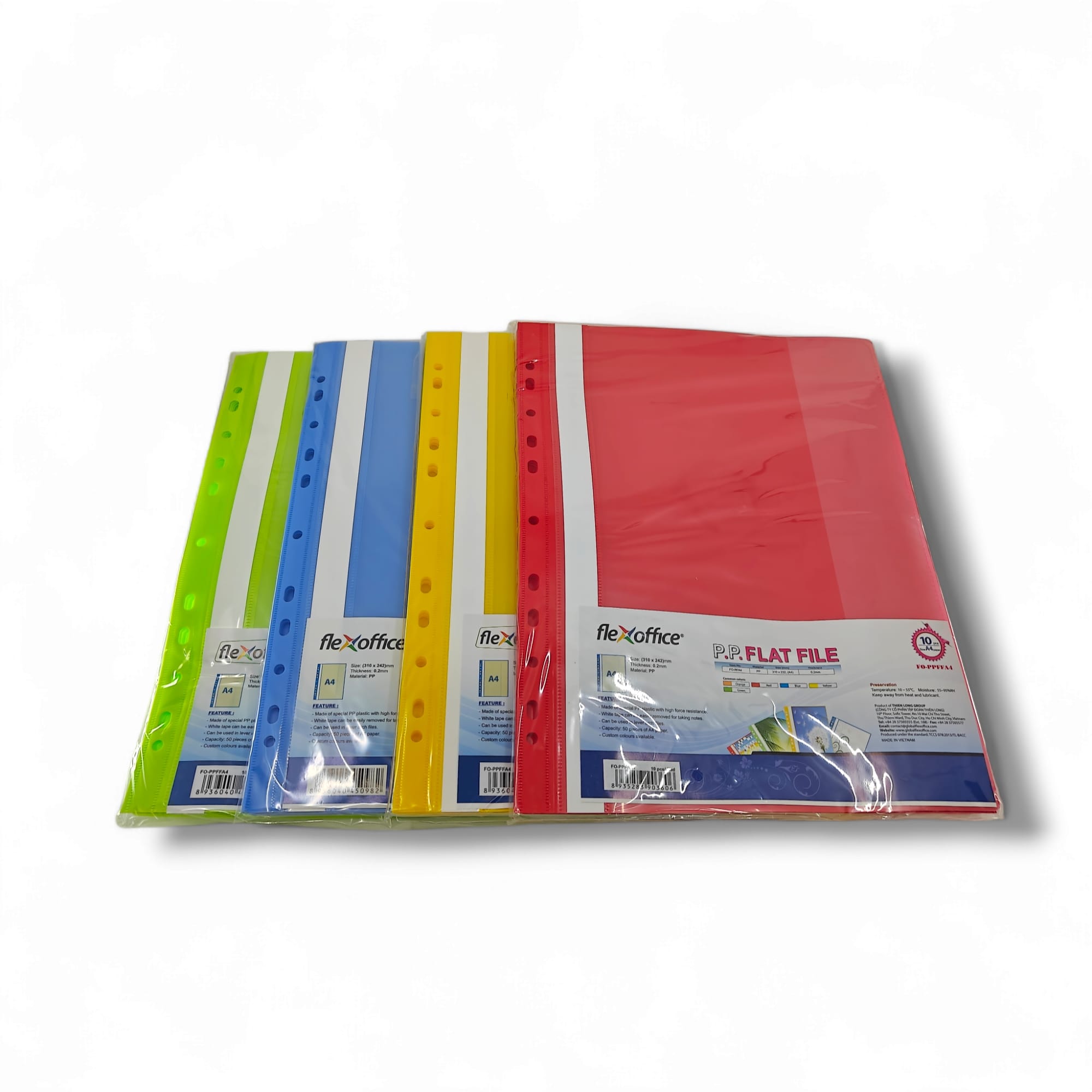 Комплект от 10 PP папки с много перфорации Flexoffice, A4, Yellow RO ...