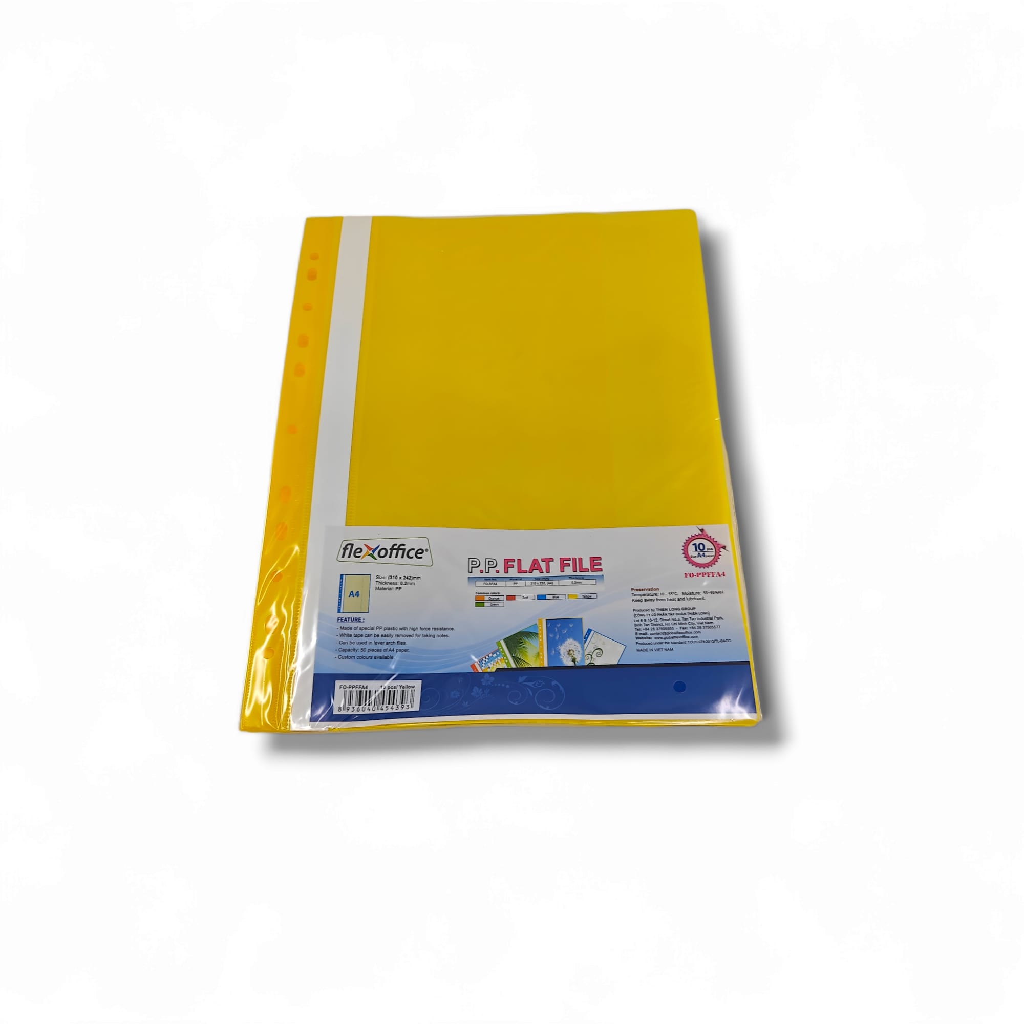 Комплект от 10 PP папки с много перфорации Flexoffice, A4, Yellow RO ...