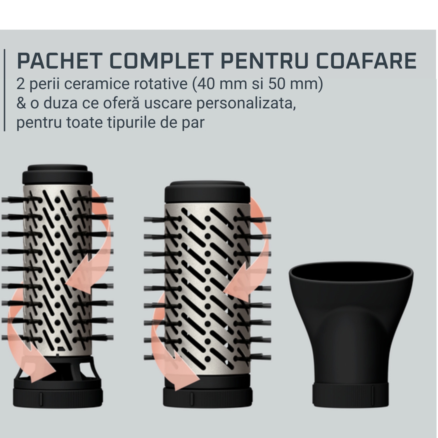 Perie rotativa cu aer cald Rowenta Brush Activ UB9530F0, 1000W, 2 ...