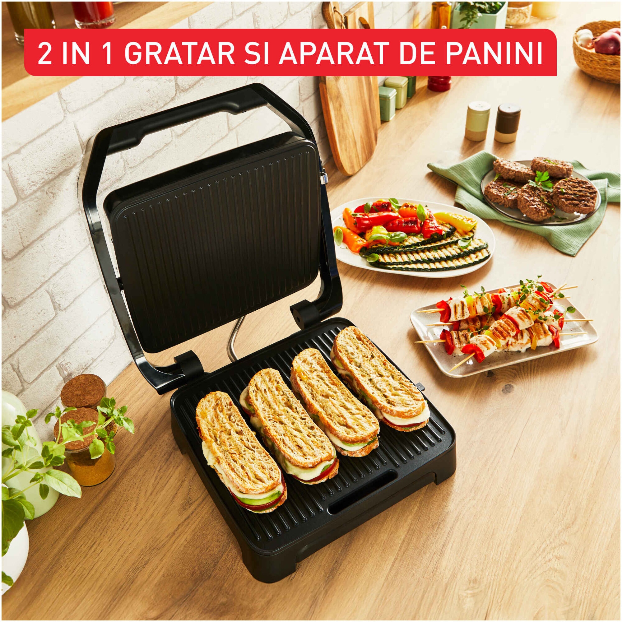 Gratar electric multifunctional Tefal Inicio Panini Maker & Grill GC271810, 2180W, pana la 6 ...
