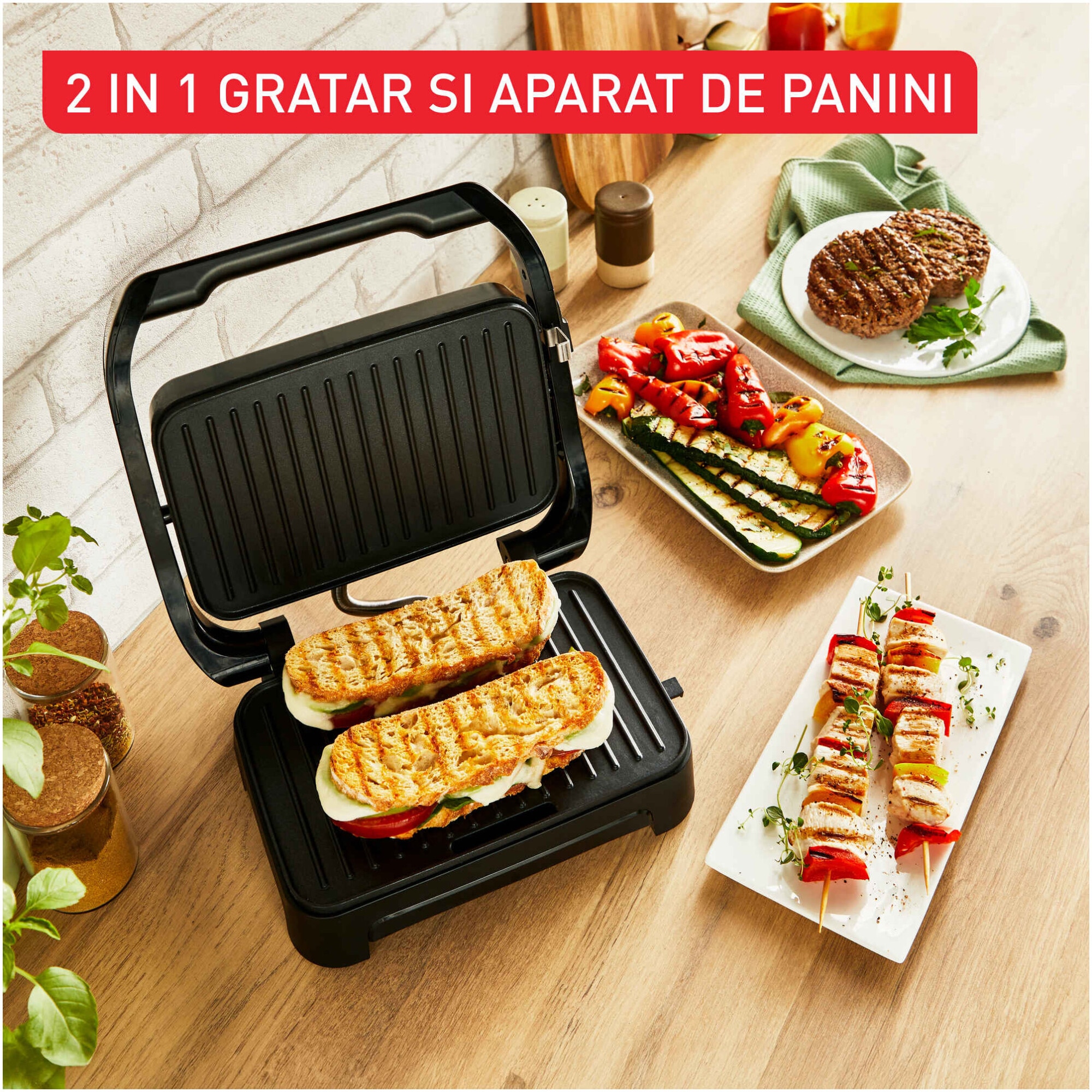 Gratar electric multifunctional Tefal Inicio Compact Grill GC270D10, 1000W, suprafata ...