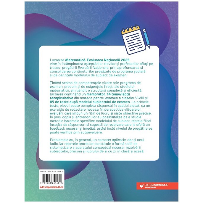 Evaluare nationala 2025. Cls. VIII. Matematica - eMAG.ro
