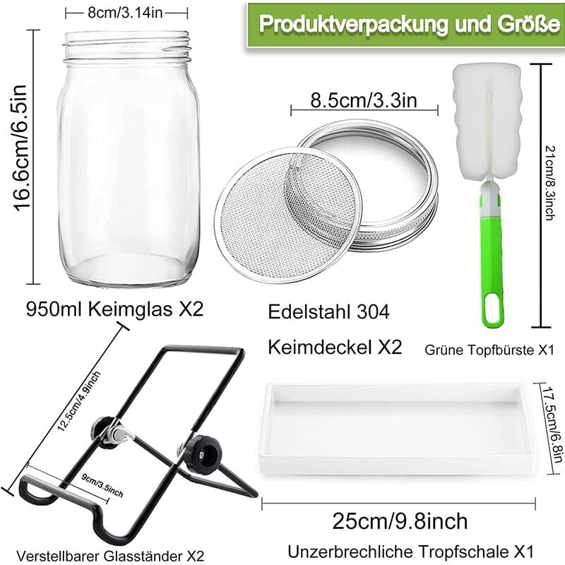Borcane germinatoare Jormftte, 950ML, set 2 sticle, 2 suporturi, 1 tava ...