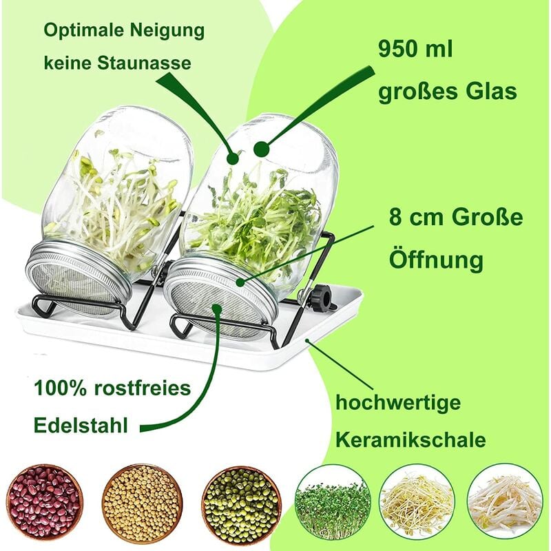 Borcane germinatoare Jormftte, 950ML, set 2 sticle, 2 suporturi, 1 tava ...