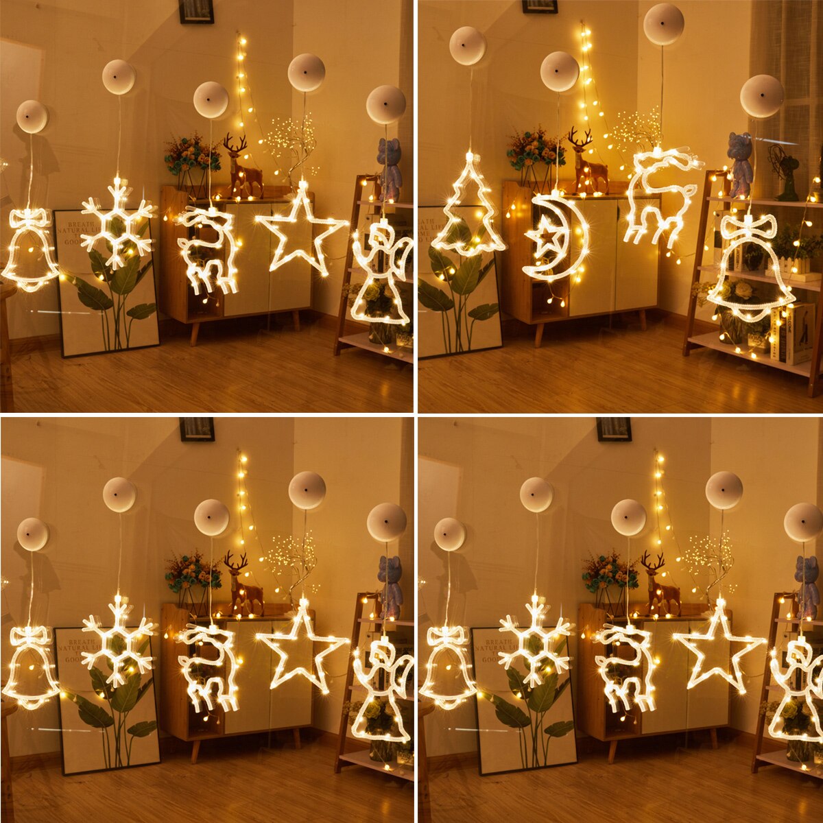 Decoratiuni festive de Craciun, lumini suspendate pentru fereastra cu ...