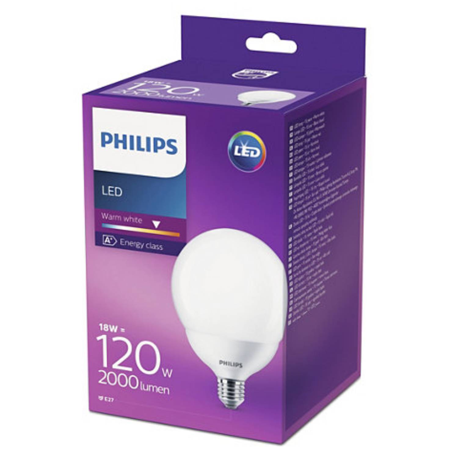 Bec LED Philips Globe, E27, 18W (120W), 2000 lm, A+, lumina alba calda ...