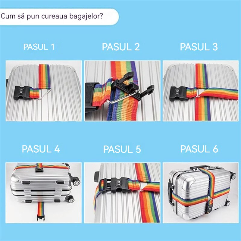 Set de 2 curele pentru bagaje Curea, AjieQaQ, cu blocare cu cod, pentru ...