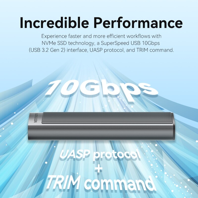 Rack extern NVME SSD Enclosure M.2, VENTION, USB-C 3.1 Gen2-C, 10Gbps, Cu cablu de date, Negru ...