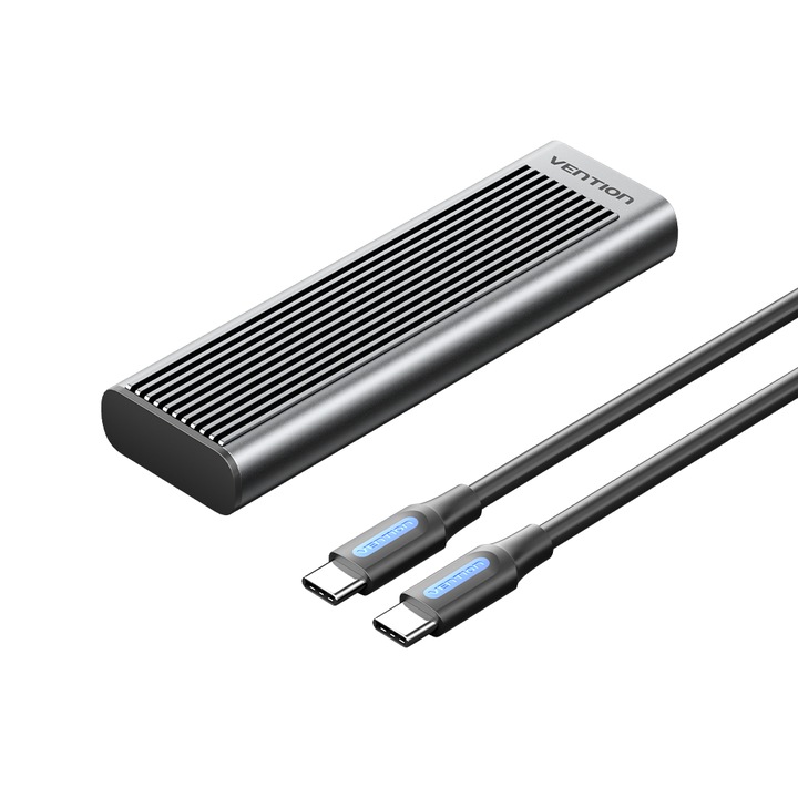 Rack extern NVME SSD Enclosure M.2, VENTION, USB-C 3.1 Gen2-C, 10Gbps, Cu cablu de date, Negru ...