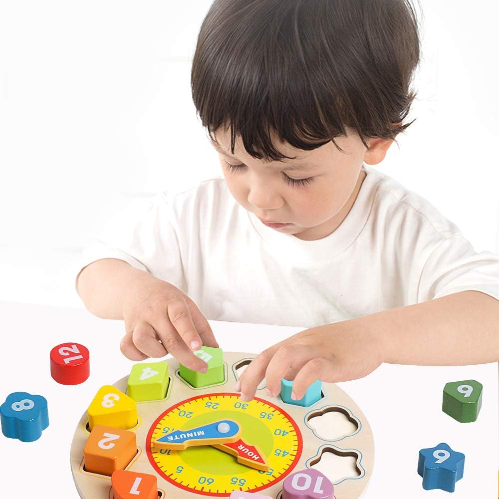 Ceas decorativ educativ puzzle din lemn, Ronyes, 24x22.5x4.5cm ...