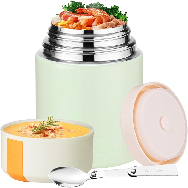 Termos din inox pentru alimente, capacitate 800ml, cu lingura, izolat ...