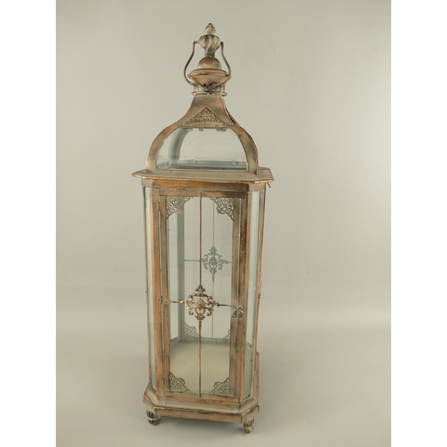 Set de 2 felinare decorative vintage, metal si sticla, H 82 / 62 cm ...