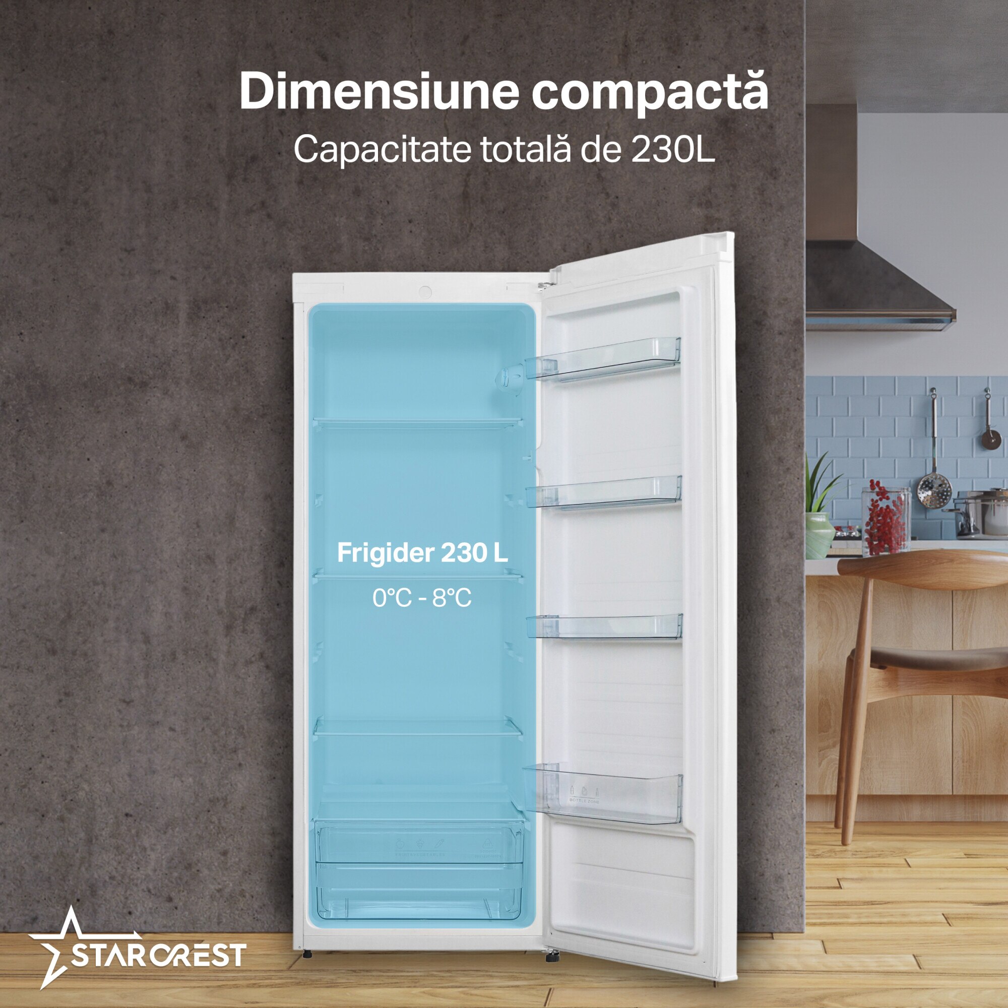 Frigider - Racitor cu o usa STARCREST SFL-230WHE, 230 l, Clasa E ...
