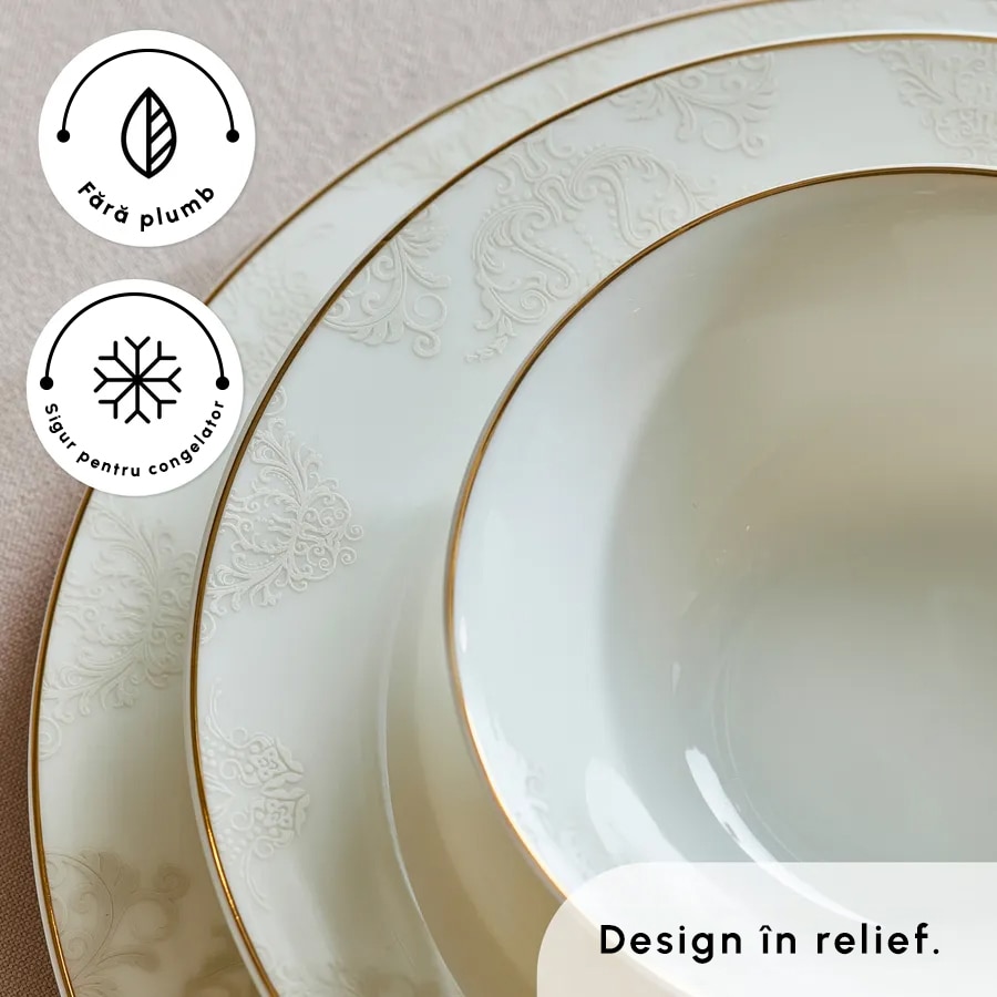 Set de vesela pentru 12 persoane, Siena Karaca, Bone China, Auriu, 53 ...