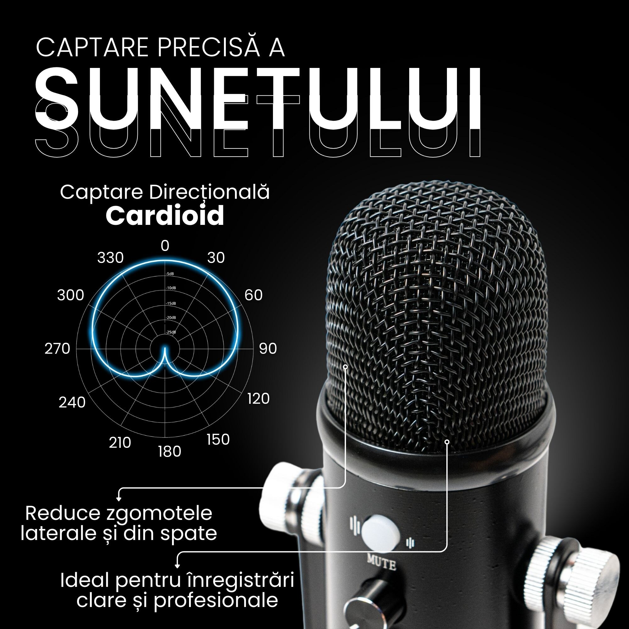 Microfon Streaming VENTART, Profesional, USB, Studio, Live-uri, Podcast ...