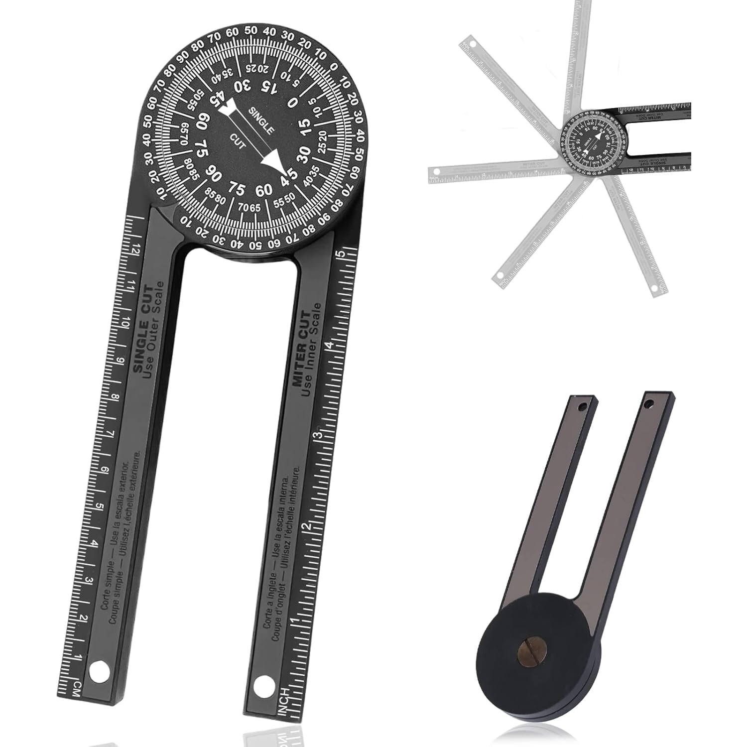 Rigla de unghi 360°, neagra, din ABS, pentru masuratori precise - eMAG.ro