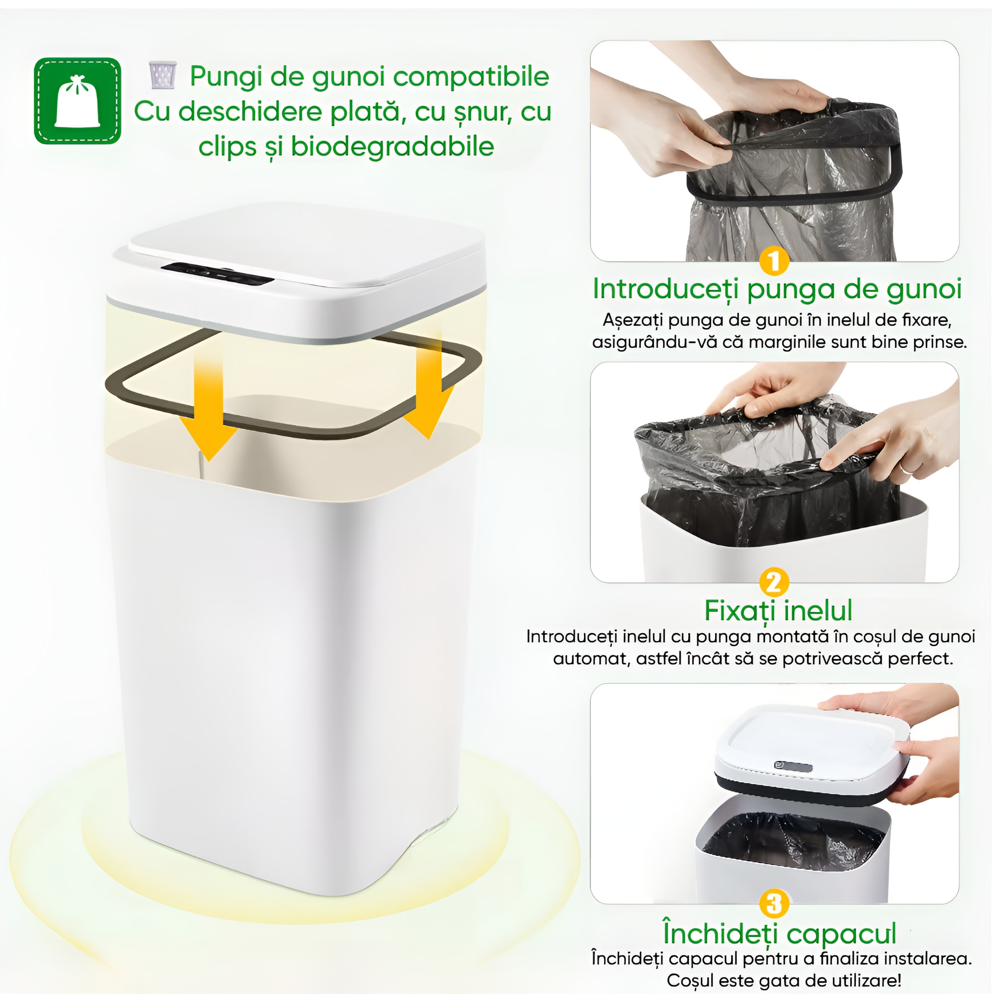 Cos de gunoi automat cu sensor 16 L Salestore.ro®, pentru Bucatarie ...