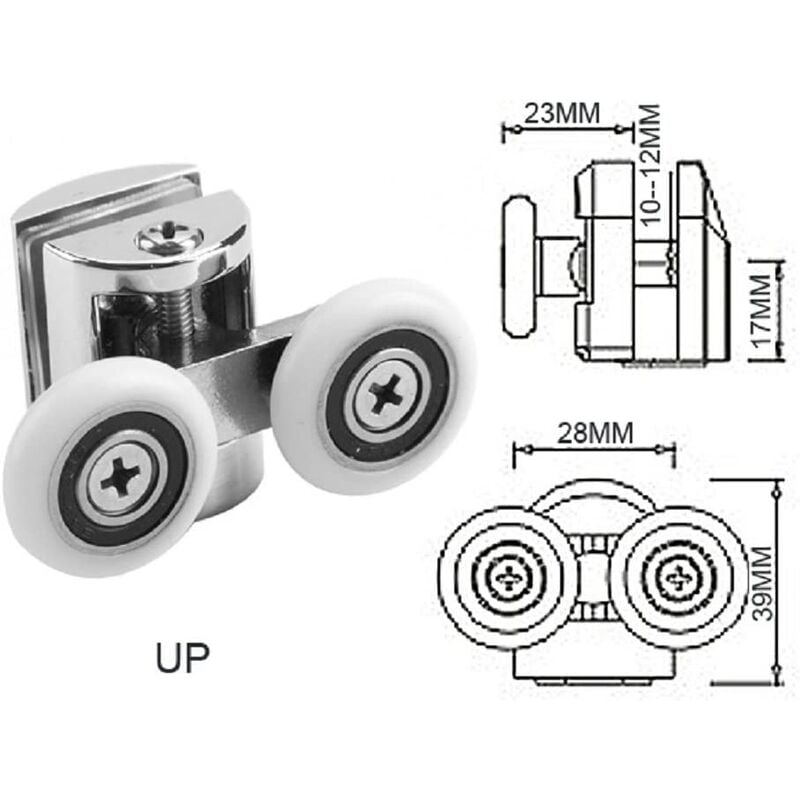 Set 4 roti duble pentru usi de dus, 23mm, metal, pentru cabine de dus ...