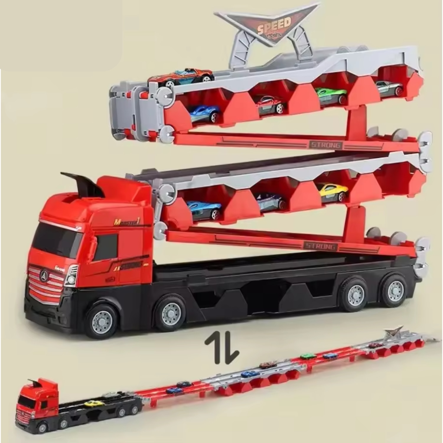 Jucarie Set Camion Trailer pentru Transport Masinute de curse, Simply ...