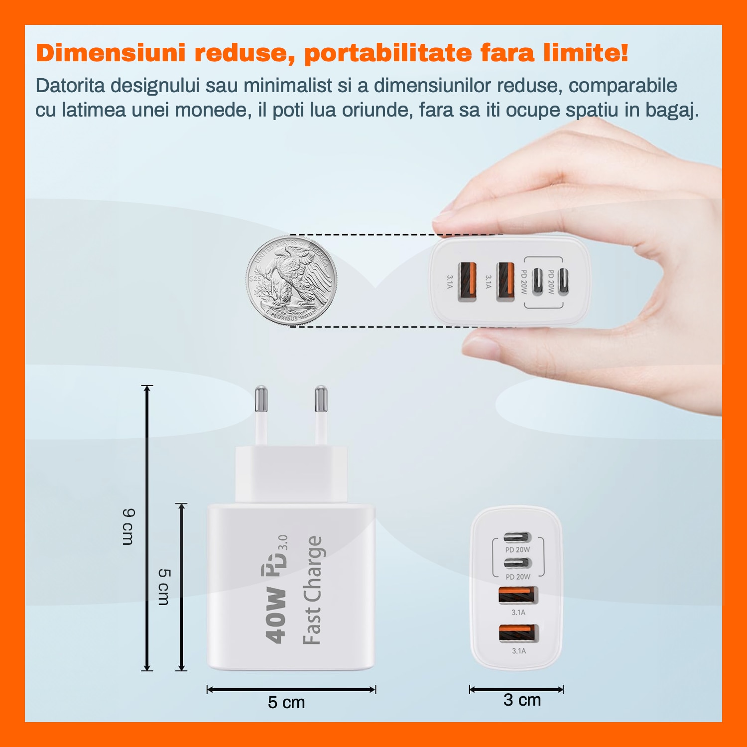 Incarcator Retea 40w Runex® 4 Porturi Adaptor Priza Quick Charge 2 X
