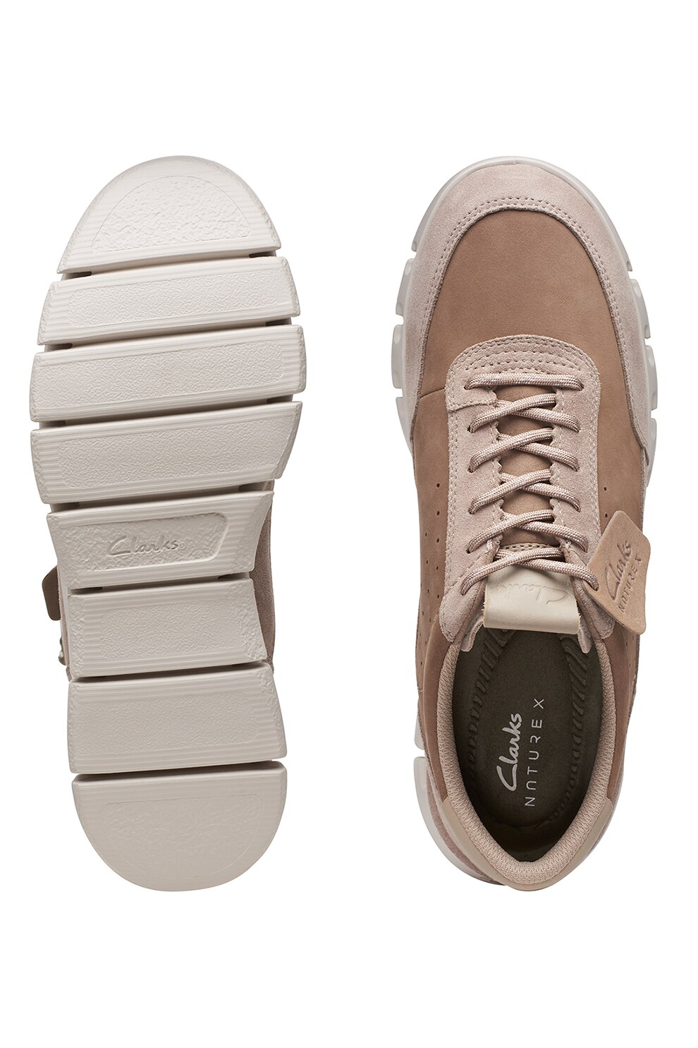 Clarks, Pantofi sport low-cut din piele nabuc, Roz prafuit, 8 - eMAG.ro