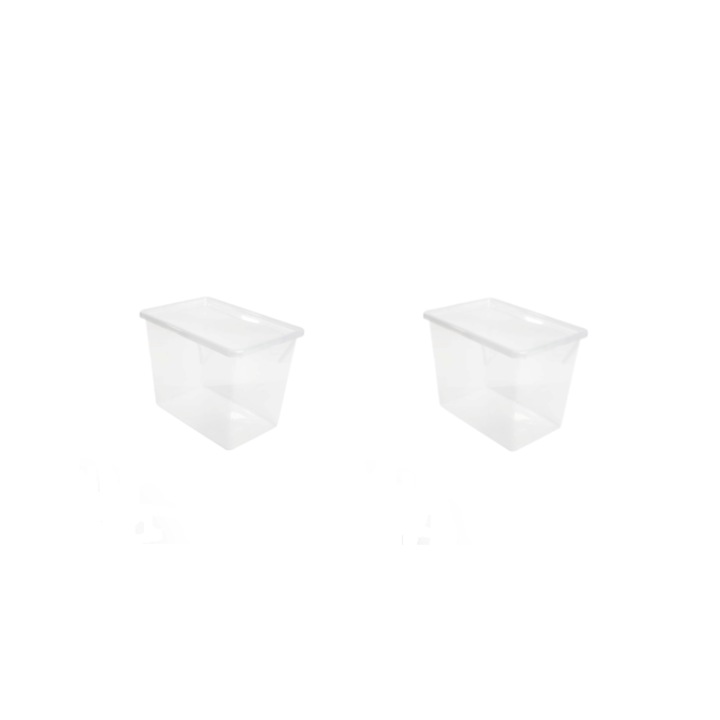Set 2 cutii depozitare cu capac, transparente, 80 litri, 60x40x43 cm ...