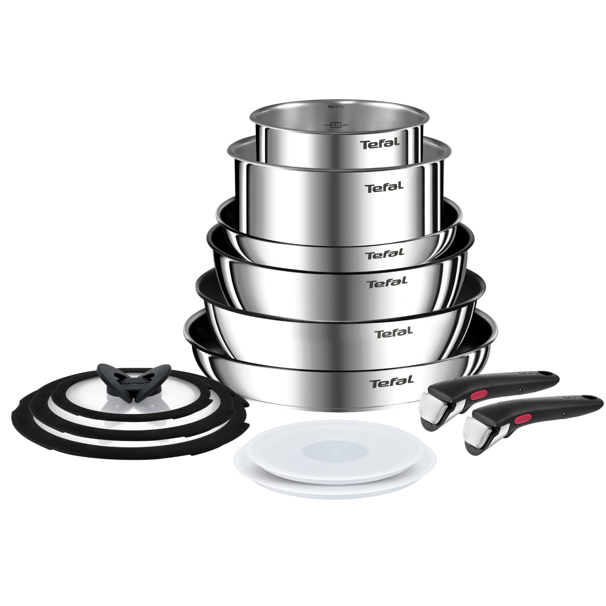 Set 13 piese Tefal Ingenio Emotion, oala 16 / 20 cm, tigaie 22 / 24 / 28 cm, wok 26 cm, 2 manere ...