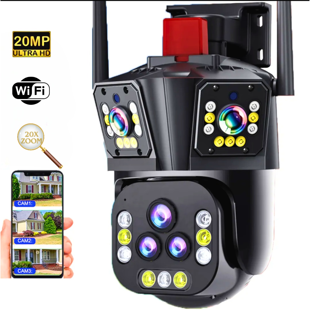 Camera Supraveghere tripla exterior 4K UHD 20MP OnXsmart, Zoom Optic ...