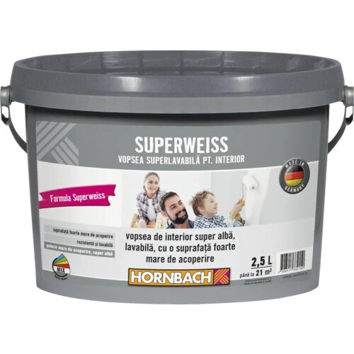 Vopsea lavabila de interior super alba Superweiss 2, 5 l - eMAG.ro