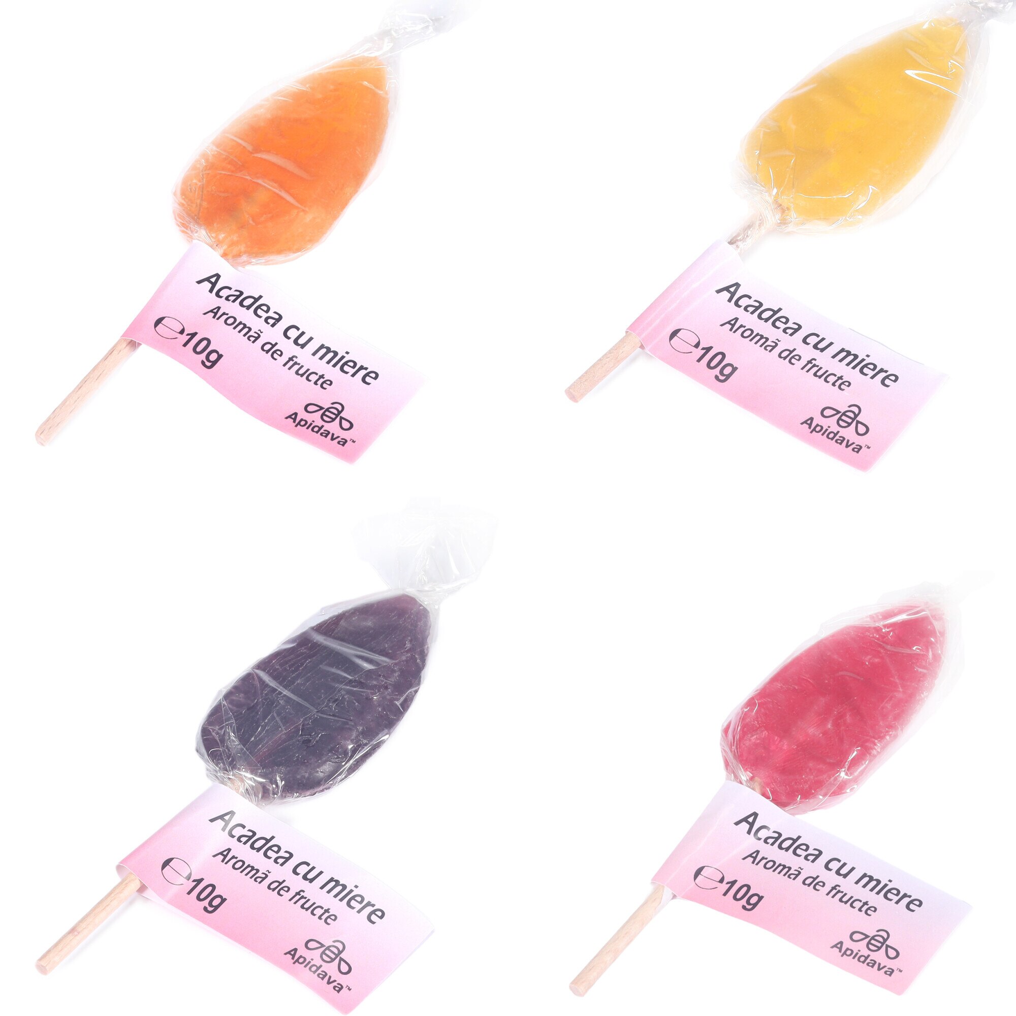 4 x Acadele cu miere aroma de fructe, Apidava, 10 g - eMAG.ro
