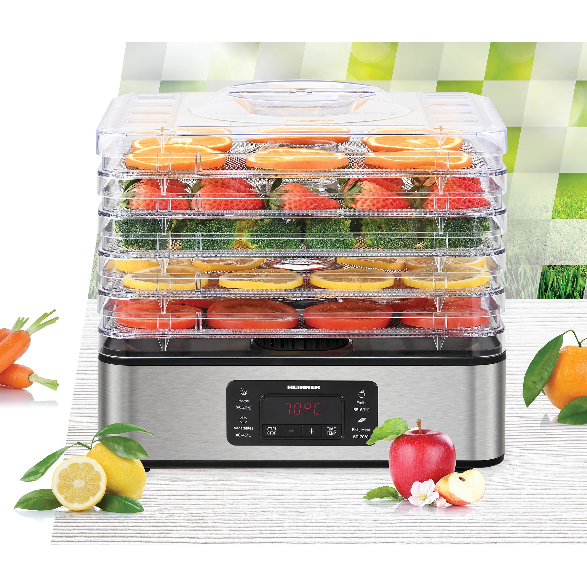 Deshidrator de alimente Heinner DryMaster Pro HFD-K400SS, 200-400, 5 tavi inox, control ...