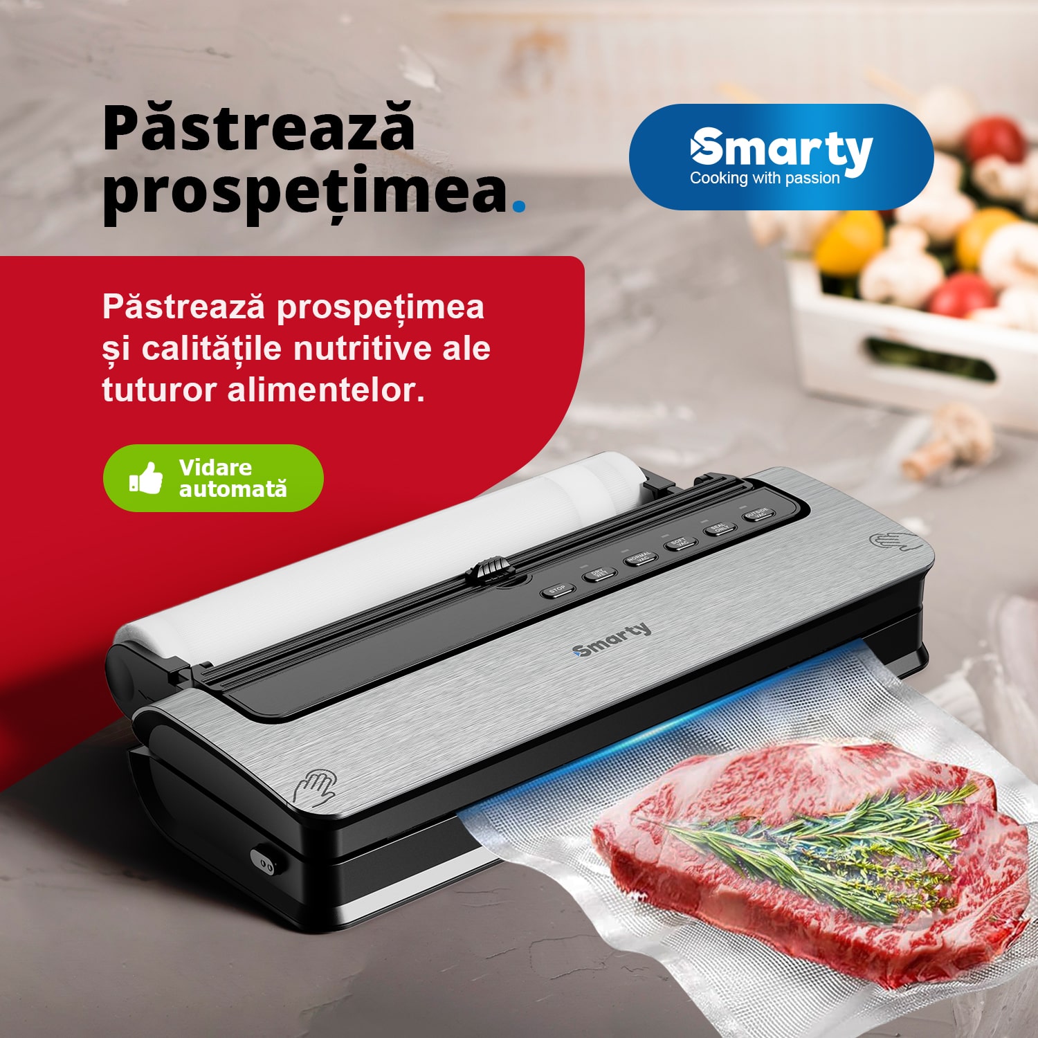 Aparat de vidat si sigilat alimente Smarty® Family V Pro, 165W, vidare ...
