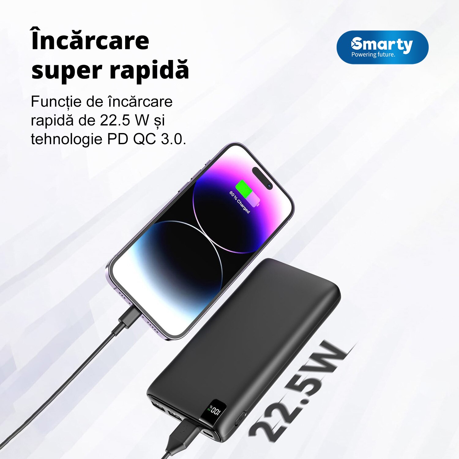 Baterie externa Smarty, HLKey2 Boost Pro, 27000mAh, Incarcare rapida 22 ...