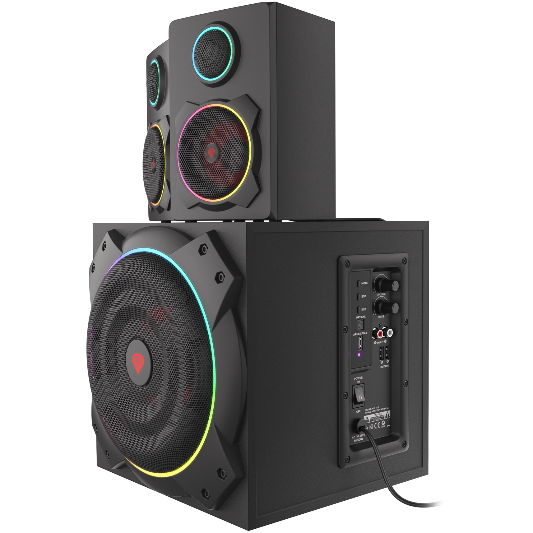 Boxe Gaming Genesis HELIUM 800BT, 60W, 2.1 Bluetooth, Cutie lemn, RGB ...