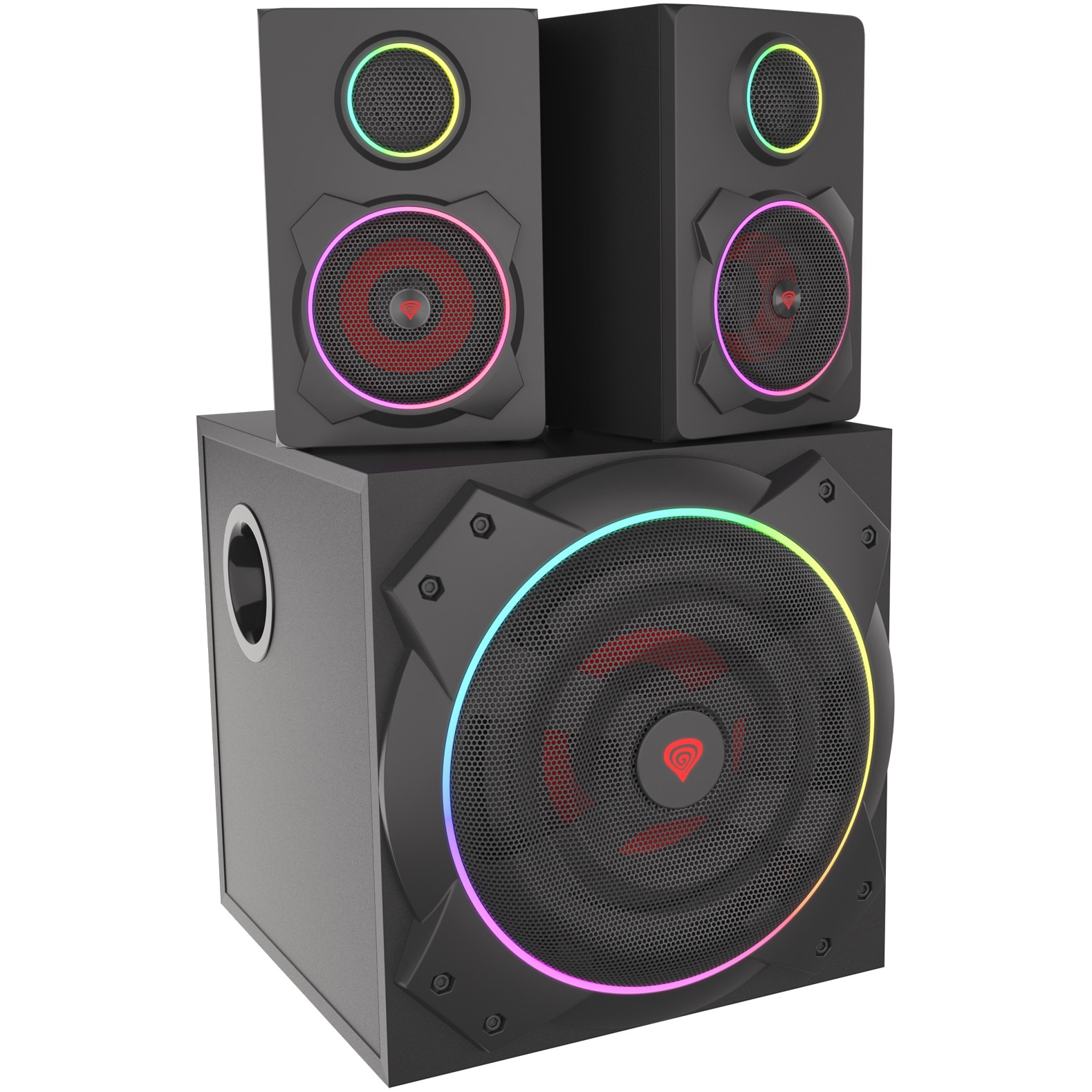 Boxe Gaming Genesis HELIUM 800BT, 60W, 2.1 Bluetooth, Cutie lemn, RGB ...