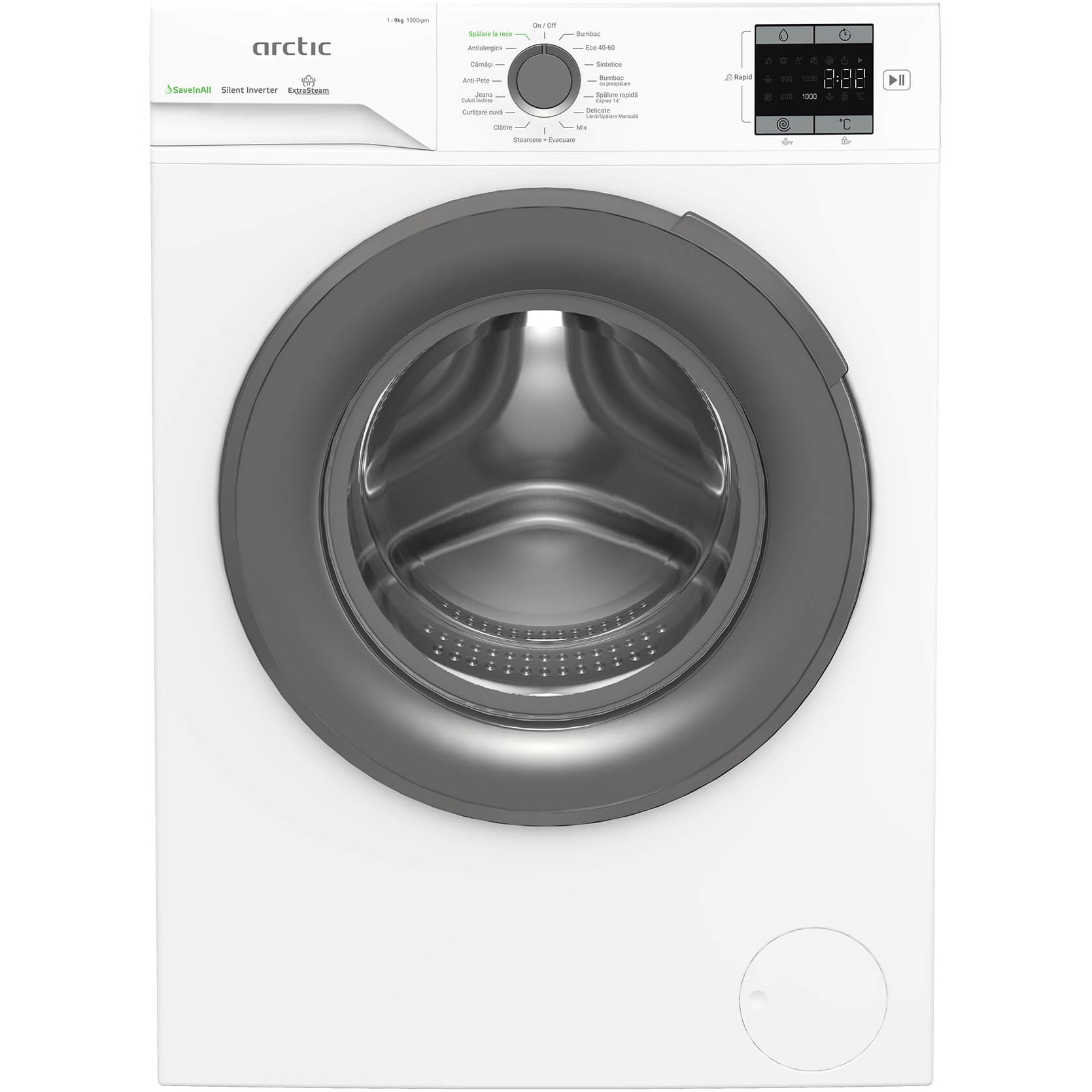 Masina de spalat rufe Arctic APLM1WFSU19210WG, 9 Kg, 1400 RPM, Motor Silent Inverter, Drum Clean ...