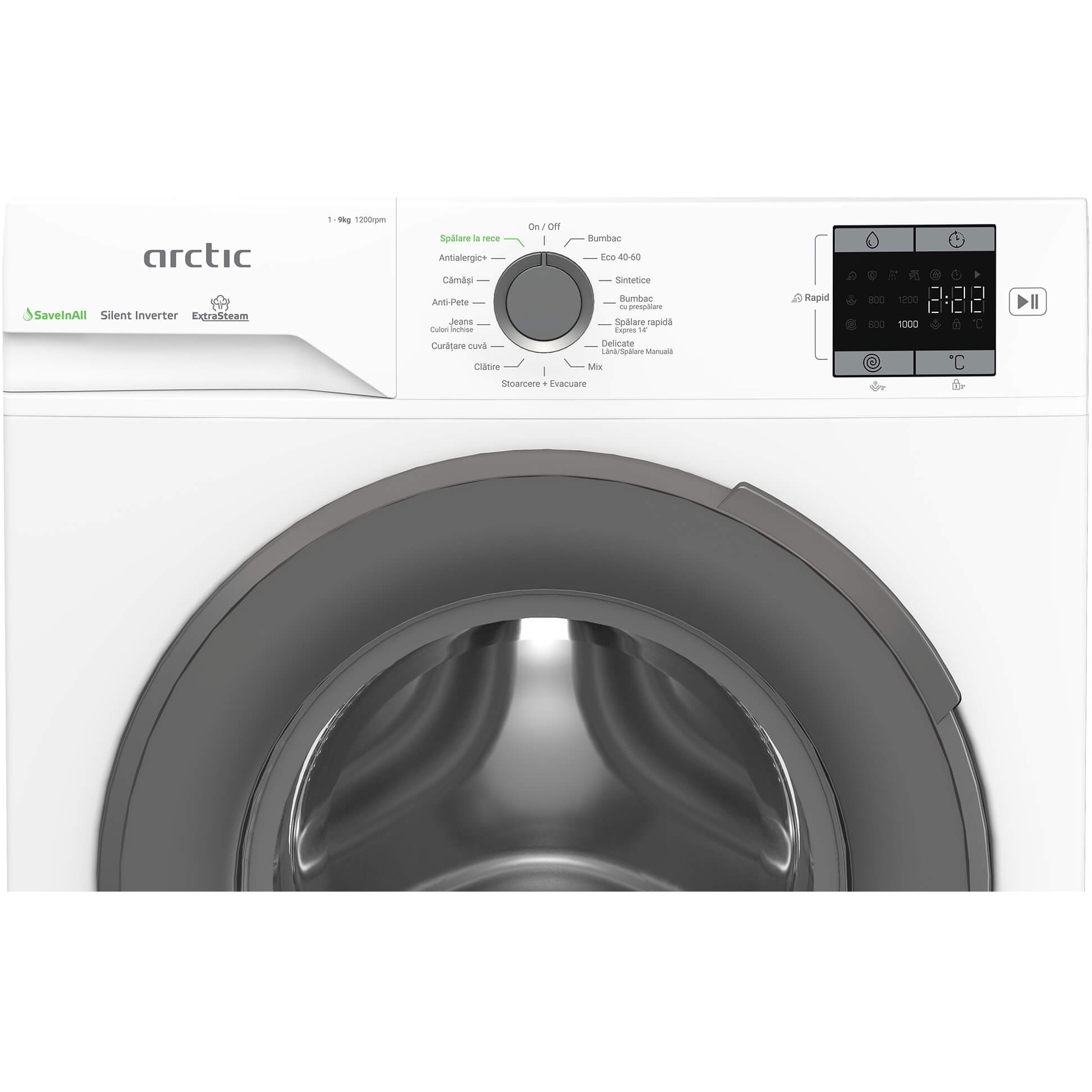 Masina de spalat rufe Arctic APLM1WFSU19210WG, 9 Kg, 1400 RPM, Motor Silent Inverter, Drum Clean ...