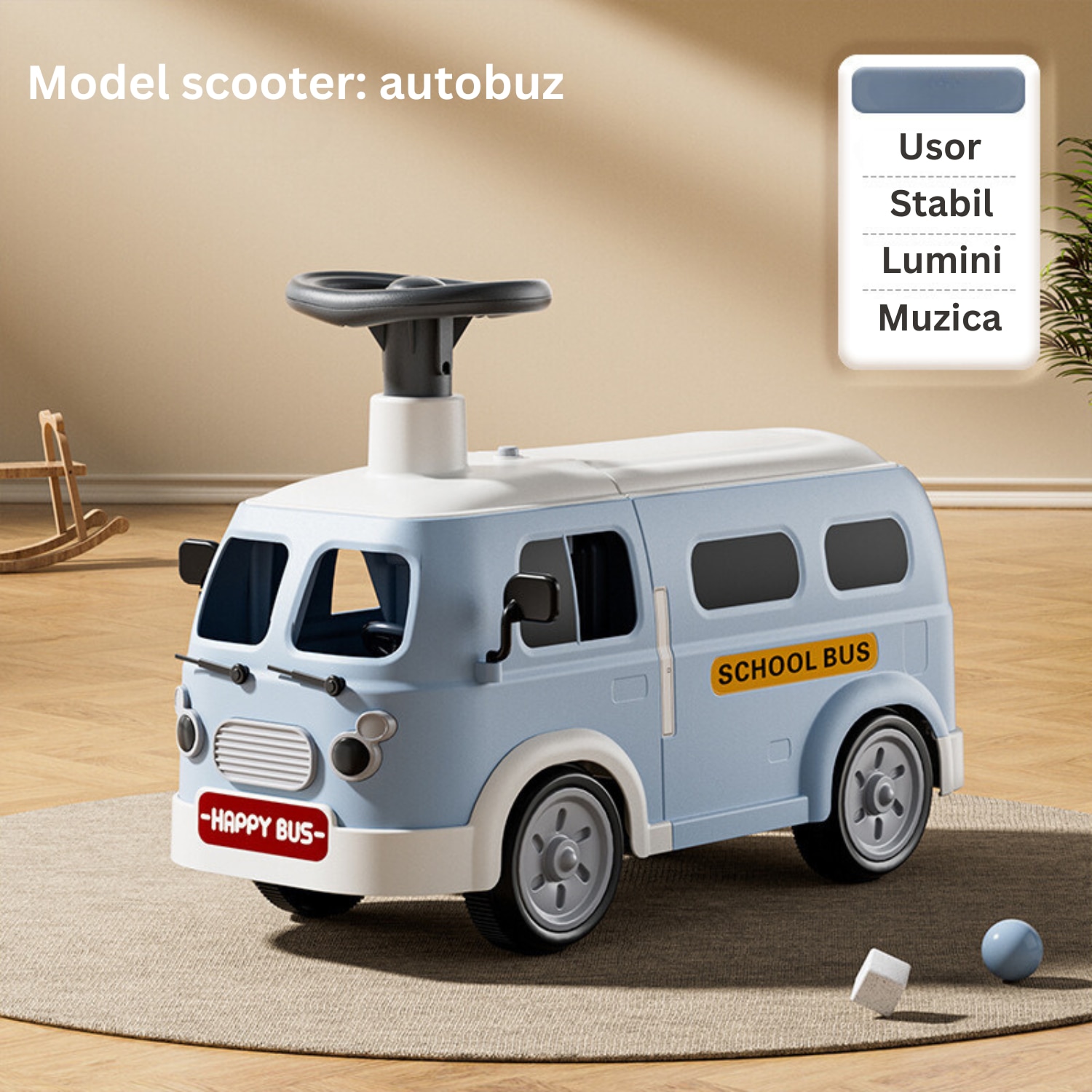 Scooter pentru copii, Ride On, model autobuz, adecvat pentru copii 1-4 ...